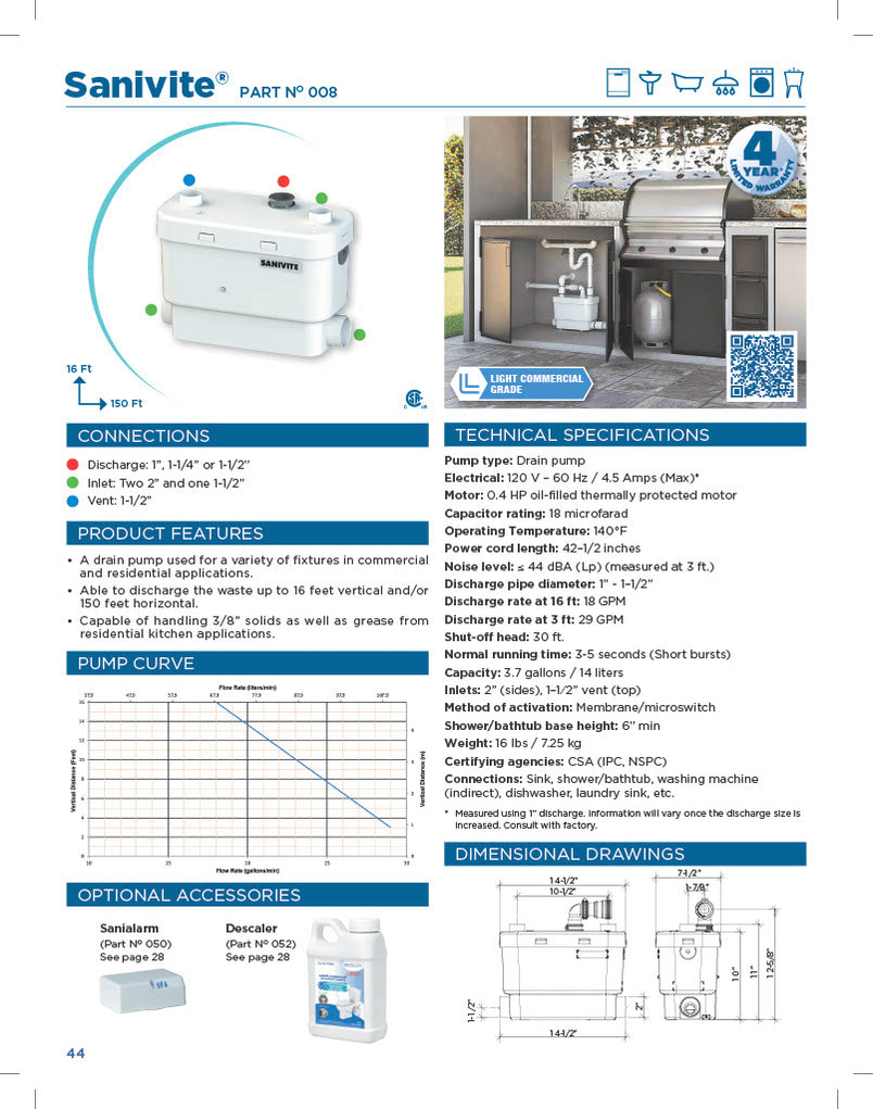 Saniflo 008 Sanivite Gray Heavy Duty Water Pump